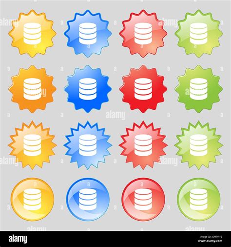 Hard Disk And Database Sign Icon Flash Drive Stick Symbol Big Set Of 16 Colorful Modern