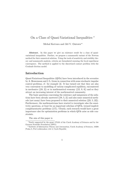 Pdf On A Class Of Quasi Variational Inequalities