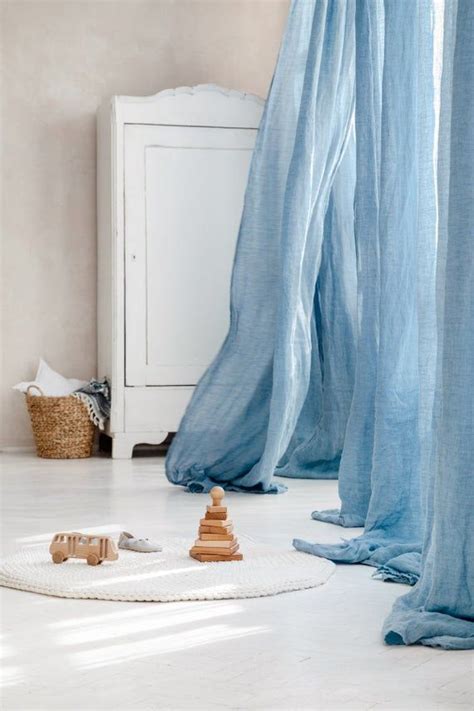 Light Blue Sheer Linen Curtains Azure Delicate And Light Curtain Panel