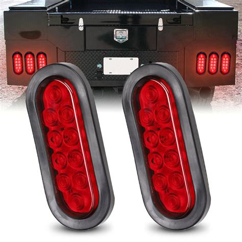2 Red 6 Oval 10 Led Trailer Truck Sealed Brake Stop Turn Tail Lights W
