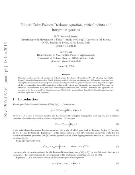 Pdf Elliptic Euler Poisson Darboux Equation Critical Points And