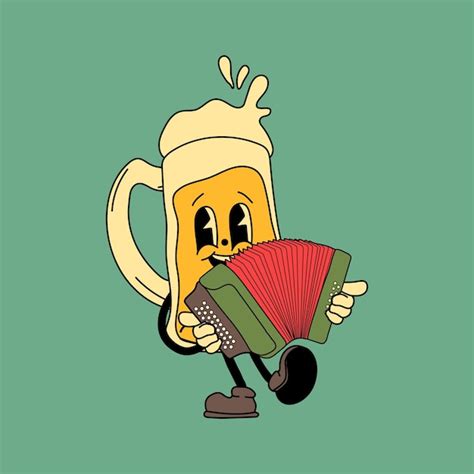 Premium Vector Retro Beer Mug With Accordion Mascot Character 40s 50s
