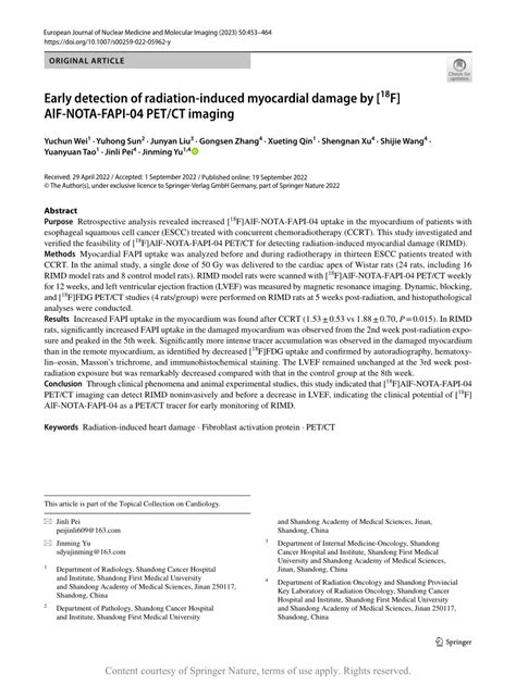 Early Detection Of Radiation Induced Myocardial Damage By F Alf Nota