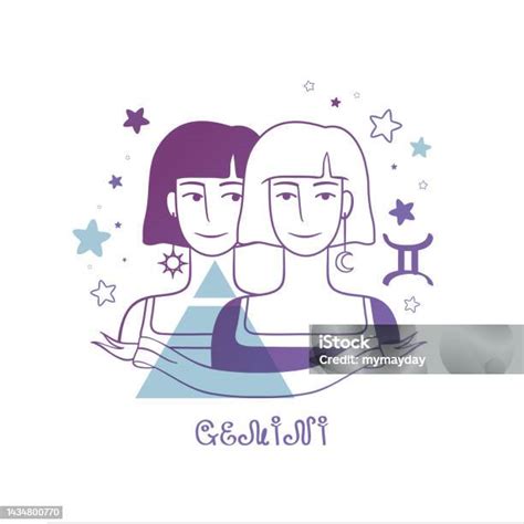 낙서 스타일의 쌍둥이 자리 점성술 기호 별의 배경과 공기 기호를 가진 귀여운 소녀 귀여운에 대한 스톡 벡터 아트 및 기타 이미지 귀여운 그래픽 프린트 낙서 드로잉