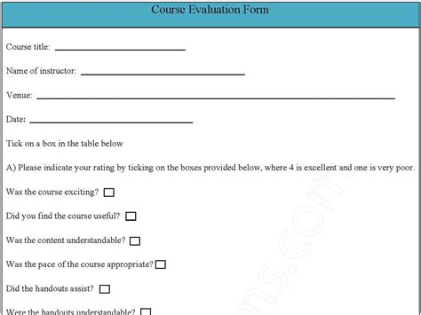 Course Evaluation Fillable PDF Form Editable PDF Forms