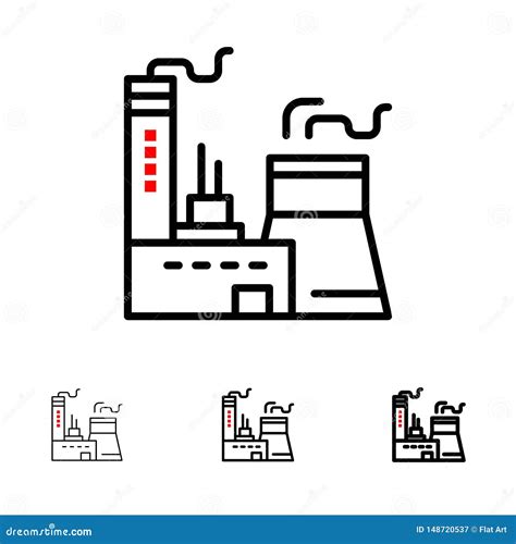 Building Construction Factory Industry Bold And Thin Black Line Icon Set Stock Vector