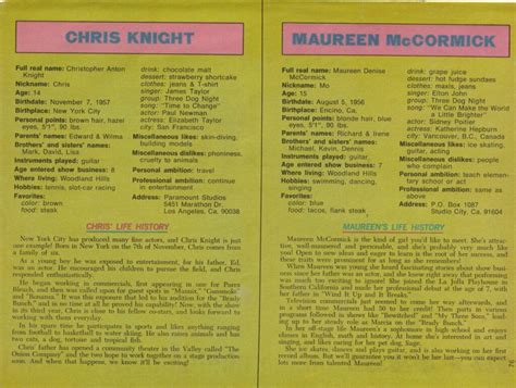 Christopher Knight Maureen Mccormick Teen Magazine Pinup Young Rare