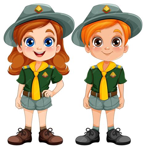 Scout Garçon Et Fille En Personnage De Dessin Animé Uniforme Vecteur