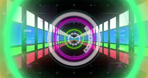 Animation Of Scope Scanning Over Neon Tunnel Of Data Transfer Stock