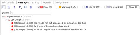 Optdesign Failed Error Chipscope 16 338 Implementing Debug Cores Failed