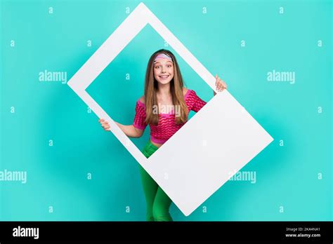 Photo Of Adorable Shiny School Girl Dressed Pink Crop Top Rising White