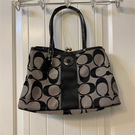 Coach Bags Vintage Coach Black Signature Kisslock Carryall Poshmark