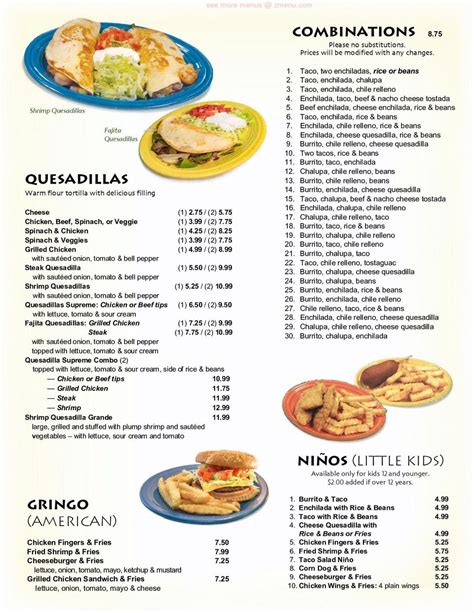 Online Menu Of Fiesta Tapatia Restaurant Cheraw South Carolina 29520