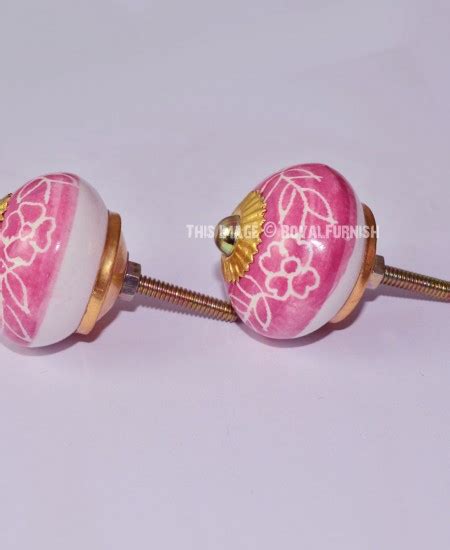 Pink And White Floral Ceramic Knobs Set Of 2