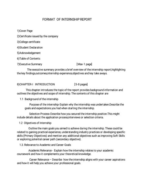 Format Of Internship Report Pdf