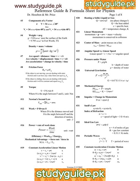 Recommendation Honors Physics Formula Sheet Kinetic Energy Of Elastic Collision