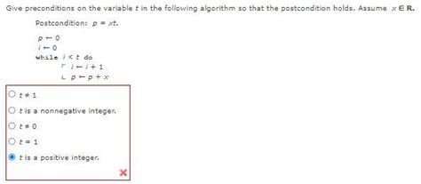 solved give preconditions on the variablet in the following