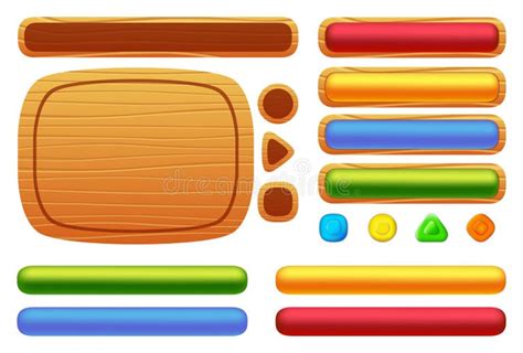 Wooden Game Buttons Menu Interface Made Of Wood Textured Boards With Ropes And Vines Ui Or Gui