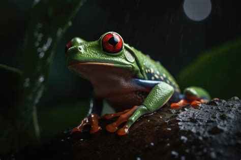 Premium AI Image Close Up Of Red Eyed Tree Frog On Leaf Created Using Generative Ai Technology
