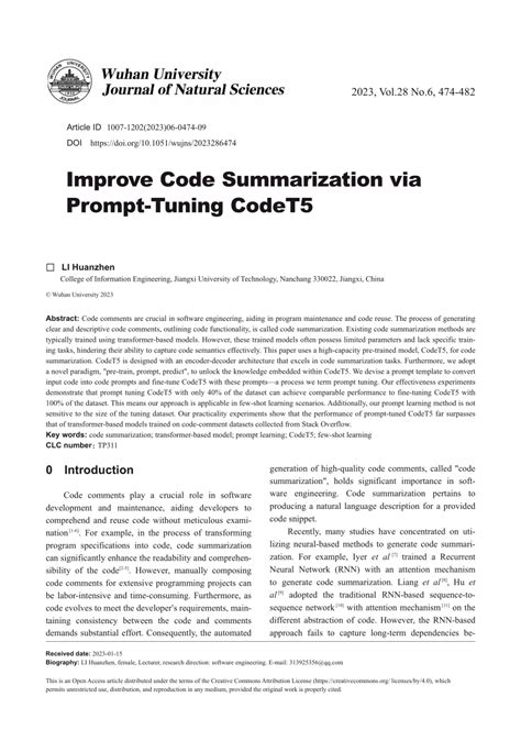 Pdf Improve Code Summarization Via Prompt Tuning Codet5