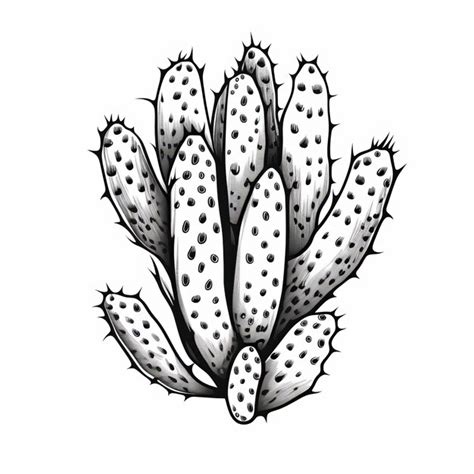 Premium Photo Hand Drawn Black And White Cactus Leaf Illustration