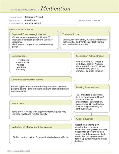 Amiodarone Medication Active Learning Templates Medication Student