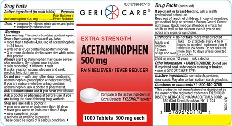 Ndc 57896 207 Extra Strength Acetaminophen Tablet Oral Label Information Details Usage