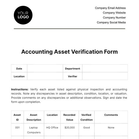 Accounting Asset Verification Form Template Edit Online And Download