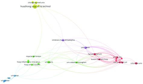vosviewer network visualization map of institutions organizations type