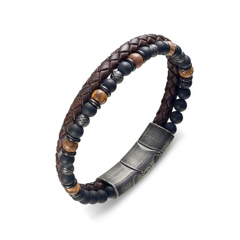 Black Agate And Stone Double Strand Bracelet Silvershop