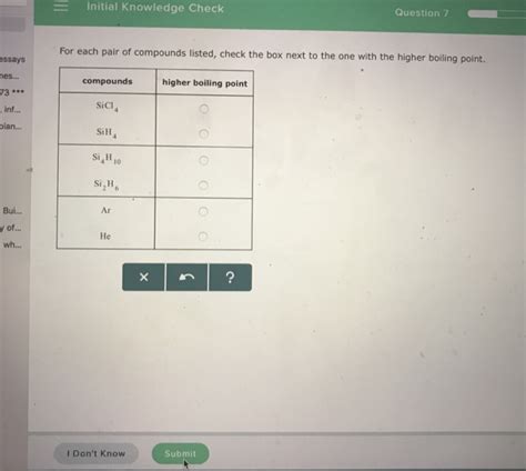solved initial knowledge check question 7 for each pair of