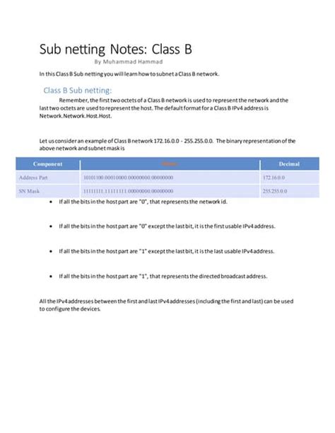 subnetting class b docx computer networking computing
