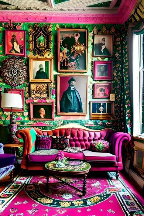 A Living Room Filled With Colorful Furniture And Pictures On The Wall Above Its Windows