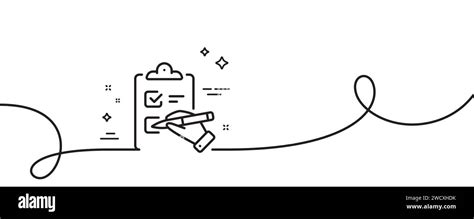 checklist line icon clipboard document sign continuous line with curl