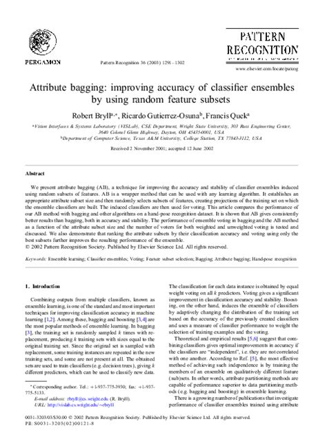 Pdf Attribute Bagging Improving Accuracy Of Classifier Ensembles By