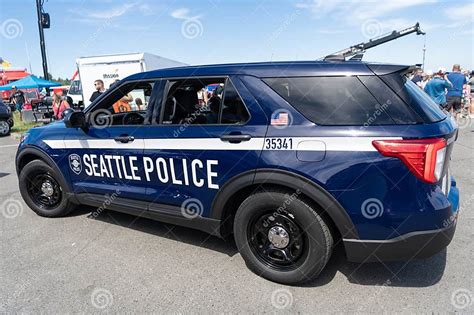 Seattle Wa Usa July 3 2024 Blue And White Seattle Police Car