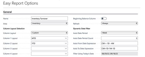 column layouts business central