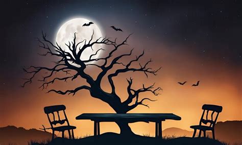 Spooky Night With Full Moon And Bare Tree Silhouette Premium Ai