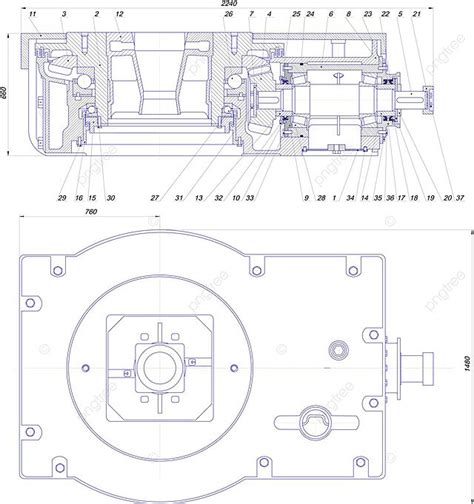 Engineering Drawing Of Industrial Equipment Hatching Circle Text Vector