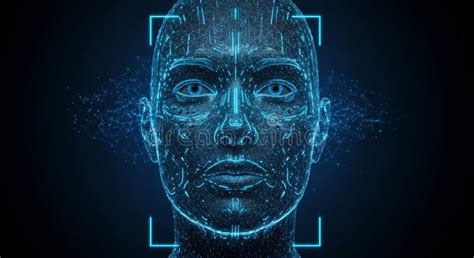 Face Recognition Technology Abstract Face Scan Glowing Blue Lines