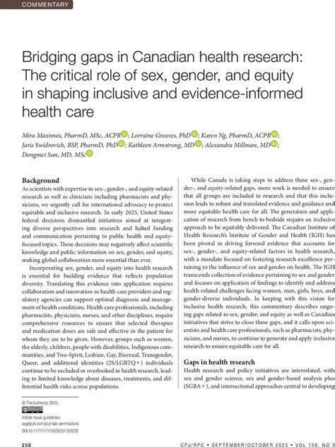 Bridging Gaps In Canadian Health Research The Critical Role Of Sex