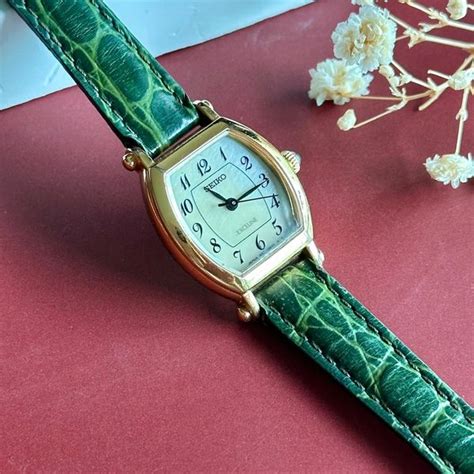 Vintage Exceline Seiko Mother Of Pearl Dial Leather Straps