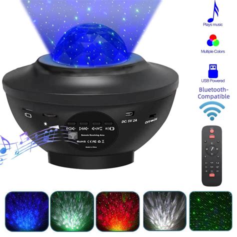 Led 스타 프로젝터 야간 조명 갤럭시 별이 빛나는 램프 바다 파도 프로젝터 음악 블루투스 호환 스피커 원격 제어 어린이용