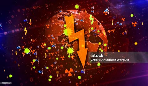 Energy And Global Decarbonization On Digital Globe Background Stock