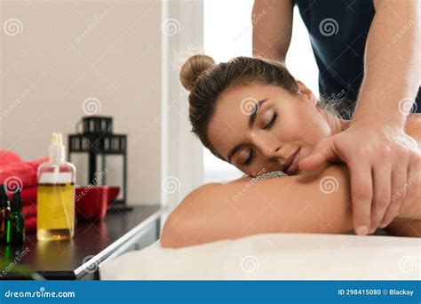 Masseur Man Doing Back Massage For His Client Stock Photo Image Of Natural Care