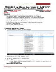 SAP Exercise 1 Navigation And Material Create Docx EX 1 Navigation Material Create MIS6319