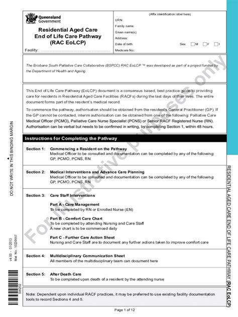 Fillable Online 8 Rac End Of Life Care Pathway Form Fax Email