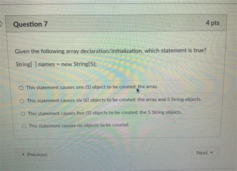 solved question 7 4 pts given the following array