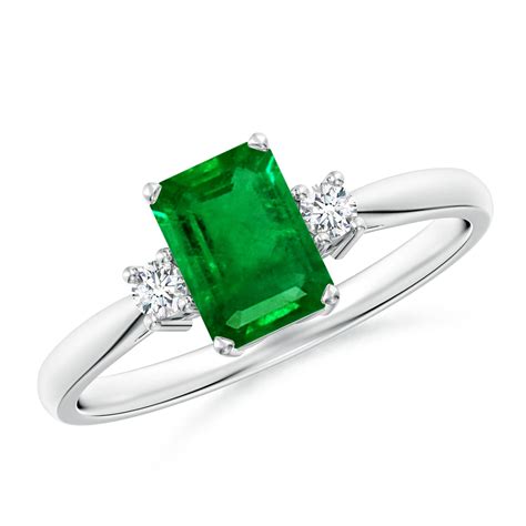 Lab Grown Classic Emerald Cut Emerald And Round Diamond Three Stone