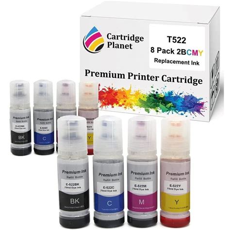 8 Pack 2bk2c2m2y Compatible Ink For Epson T522 For Epson Ecotank